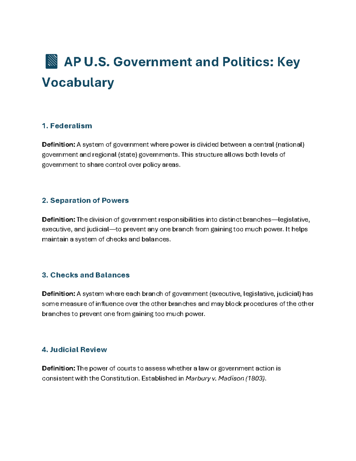 AP U.S. Government and Politics: Essential Vocabulary Guide - Studocu