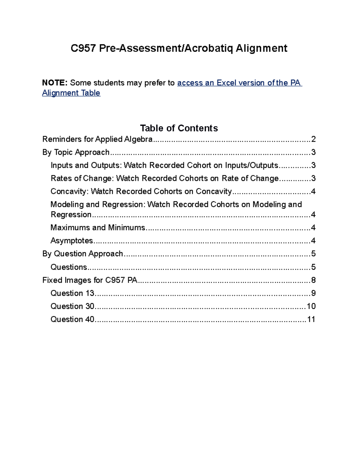 C957 Pre-Assessment/Acrobatiq Alignment - C957 Pre-Assessment/Acrobatiq ...