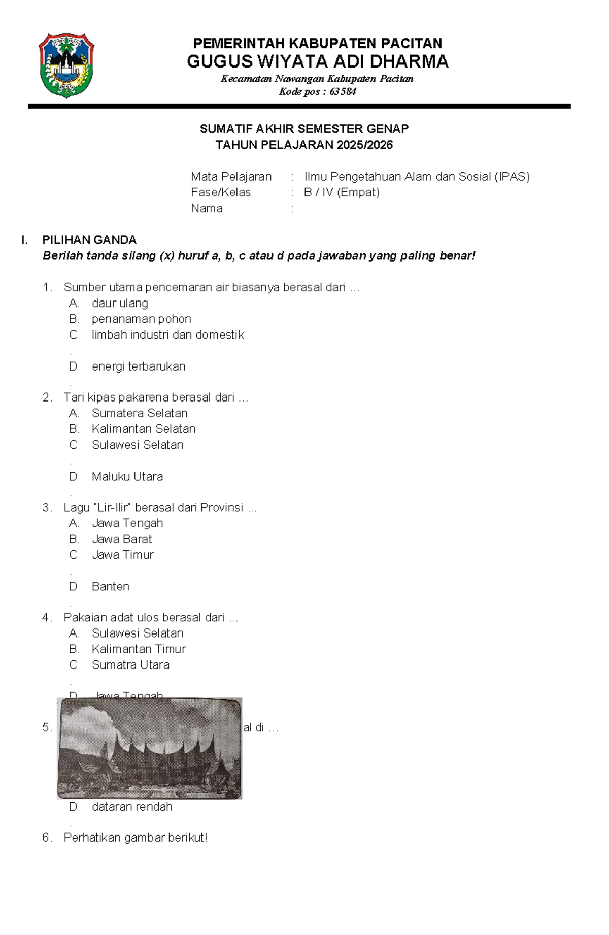 SOAL SUMATIF AKHIR SEMESTER II IPAS KLS IV 2026 - Studocu