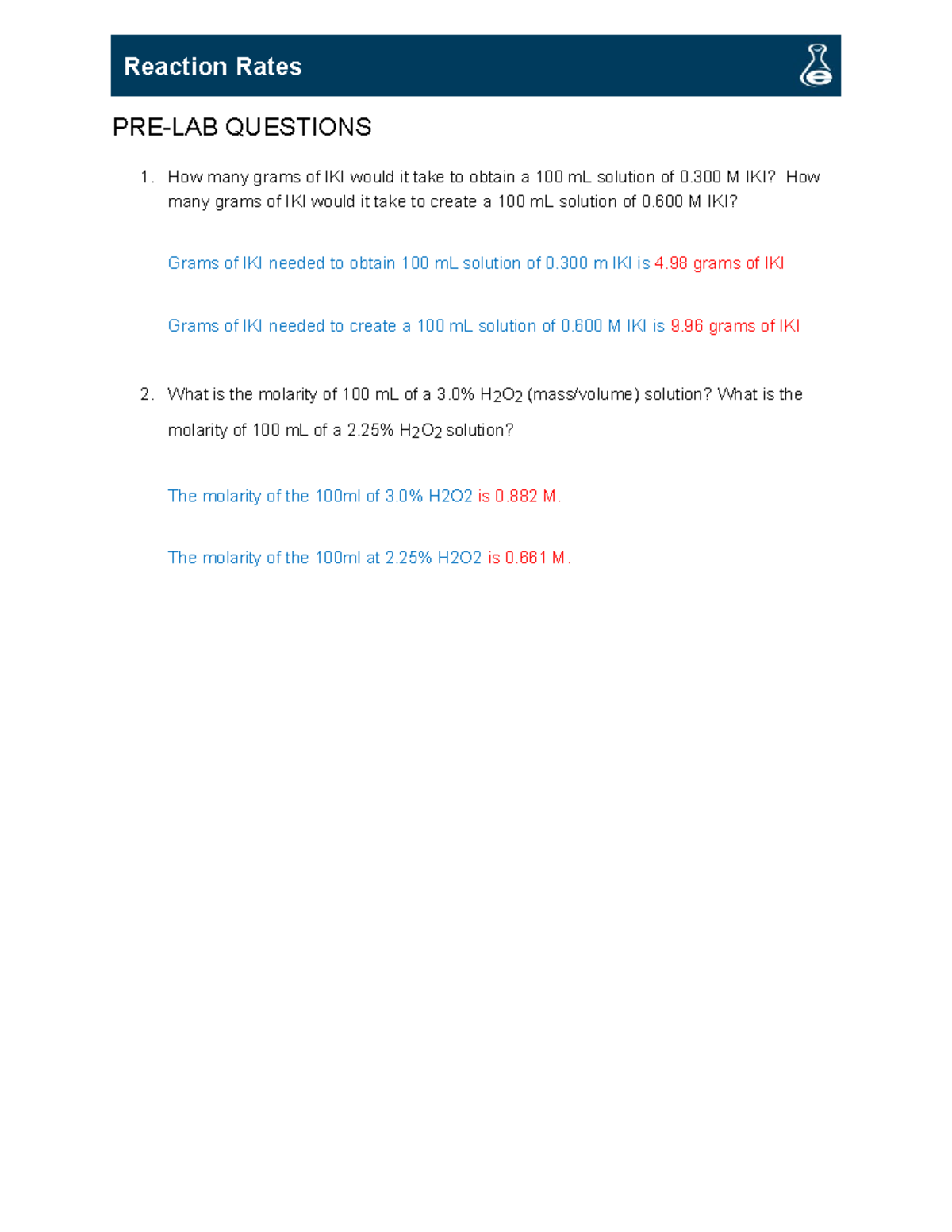 E Science Lab: Reaction Rates Experiment Analysis & Results - Studocu