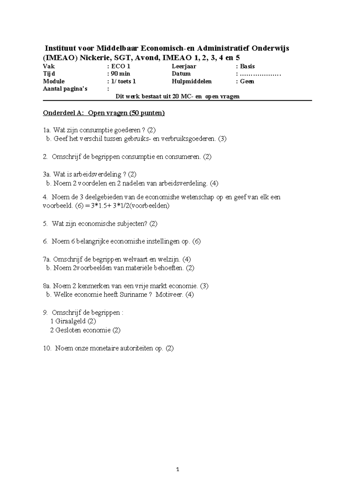 Eco1 mod 1 toets 11 - Instituut voor Middelbaar Economisch-en ...
