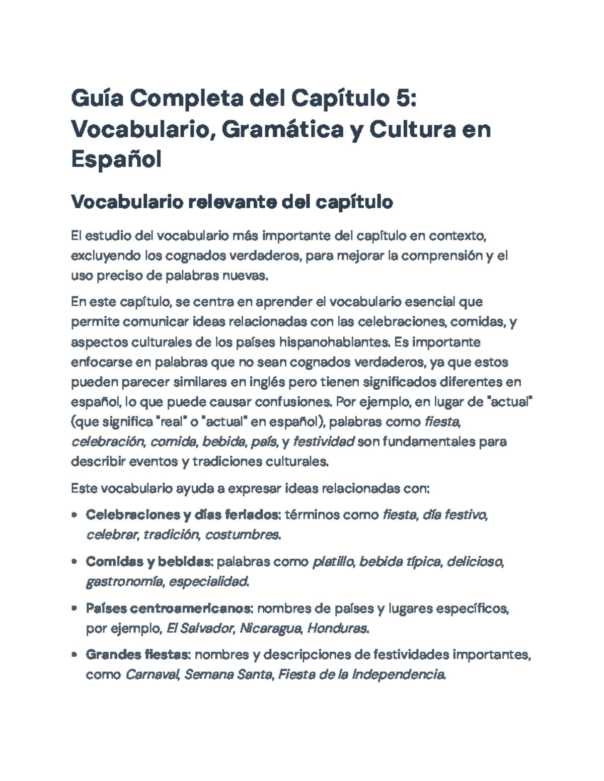 Guía Completa del Capítulo 5: Vocabulario, Gramática y Cultura en Español - Guía Completa del ...