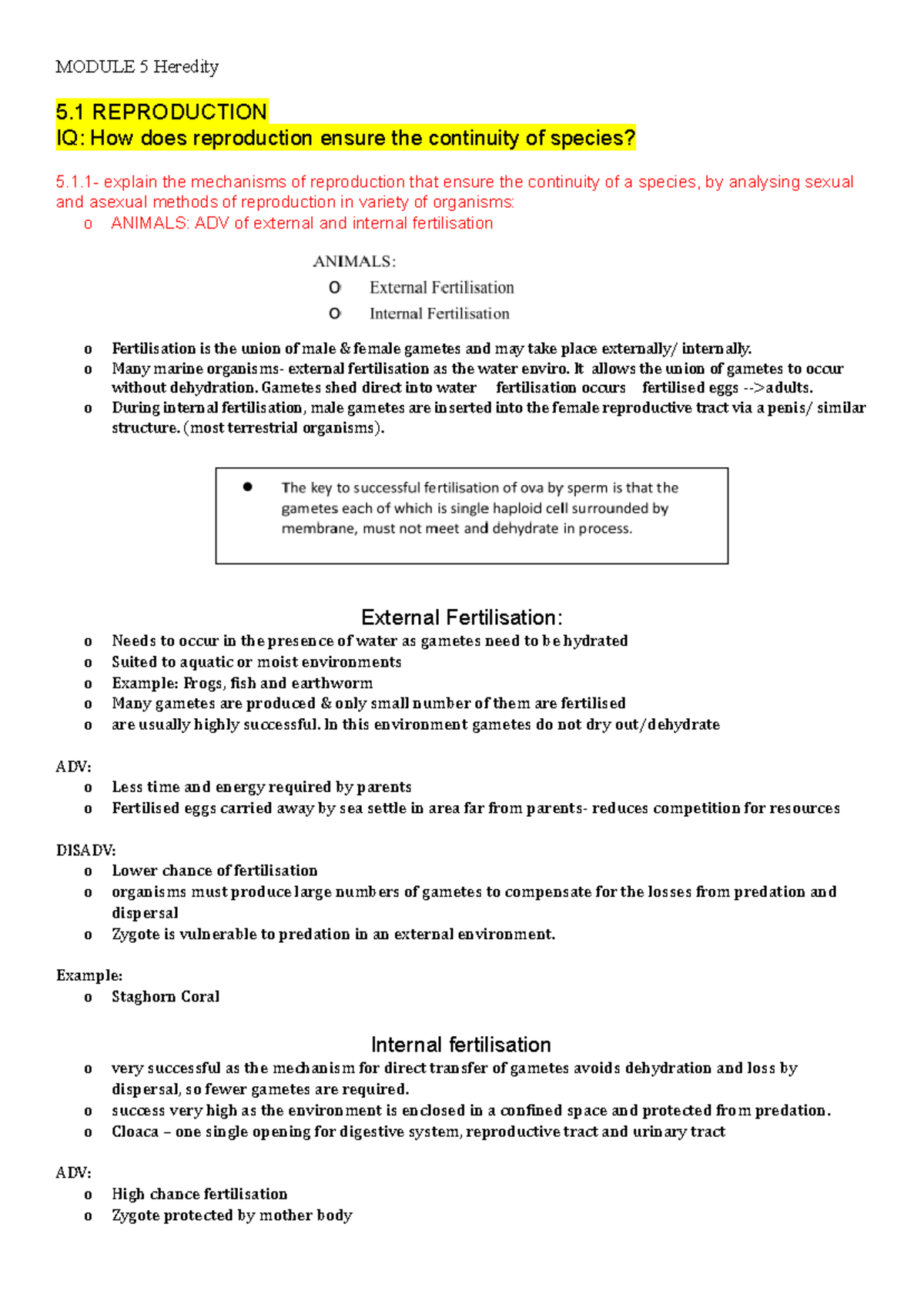 Biology Module 5 Heredity Notes - 5 REPRODUCTION IQ: How does ...
