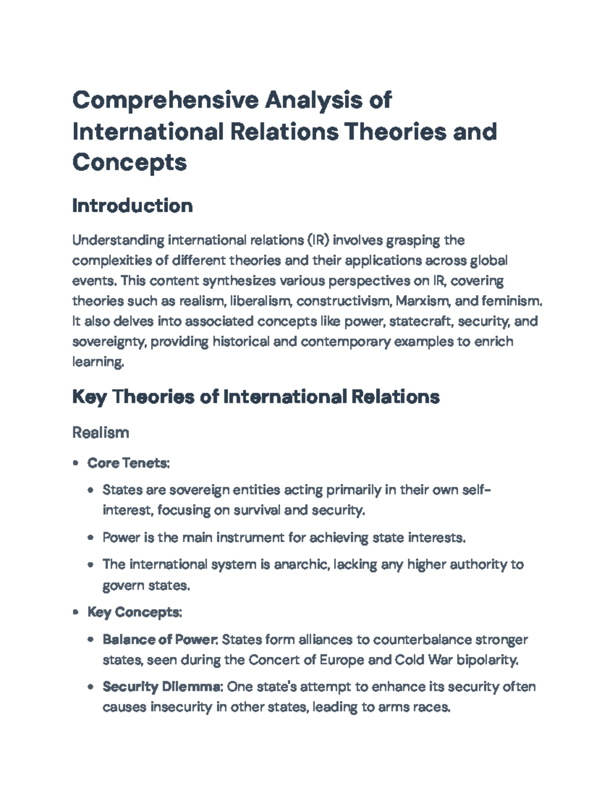 Comprehensive Overview of IR Theories and Key Concepts (POL101 ...