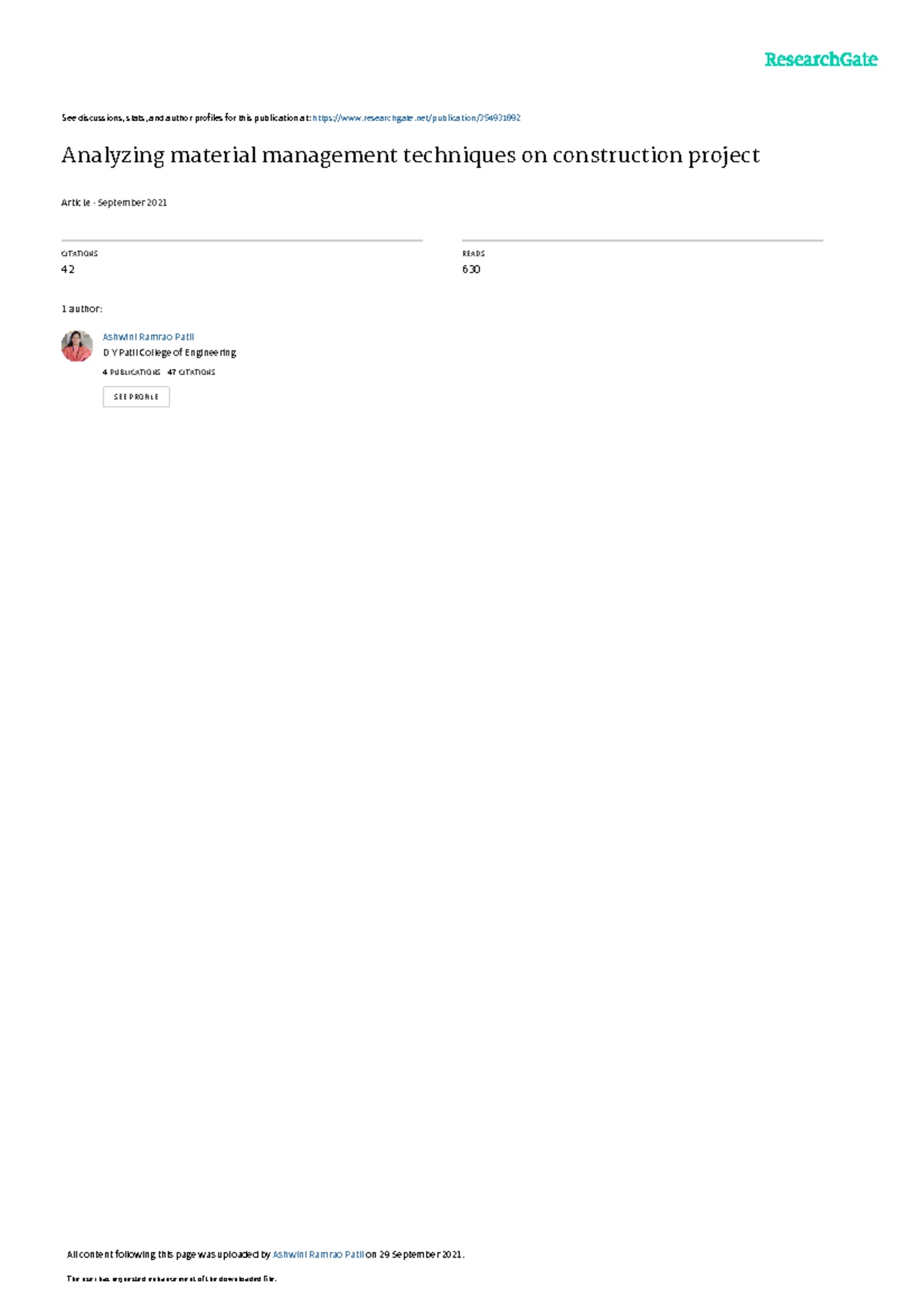 Examining Material Management Techniques in Construction Projects (CIV ...