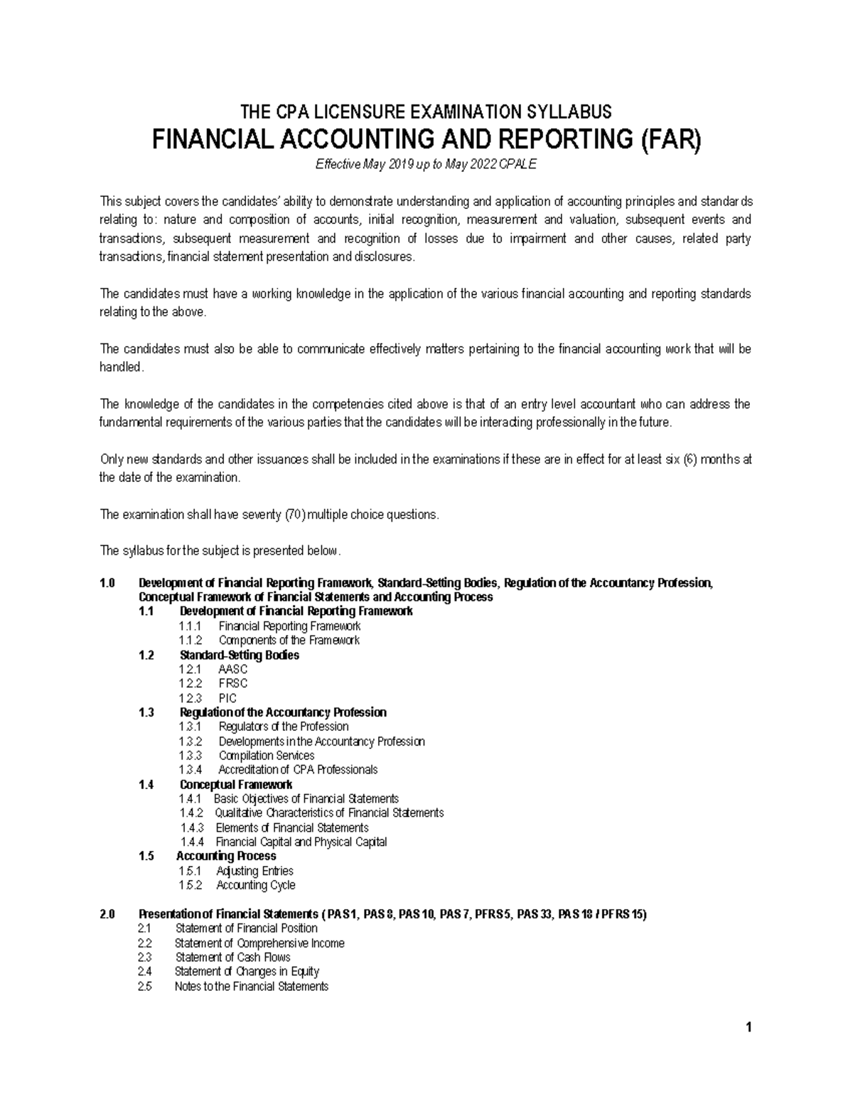 FAR Syllabus Overview for CPA Licensure Exam (CPALE May 2019-2022 ...