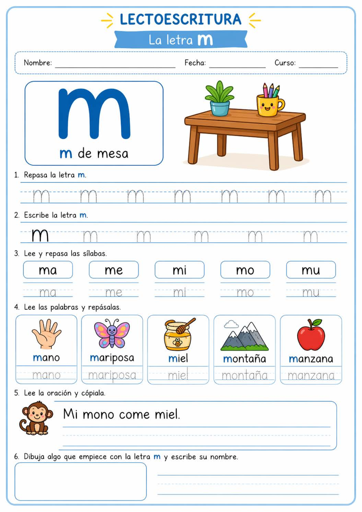 Fichas de Lectoescritura para Primaria: Letras m, p, S, t, d - Studocu