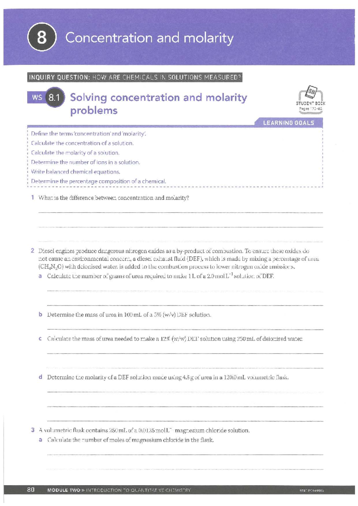 8.1 Concentration and Molarity: Measuring Chemicals in Solutions - Studocu