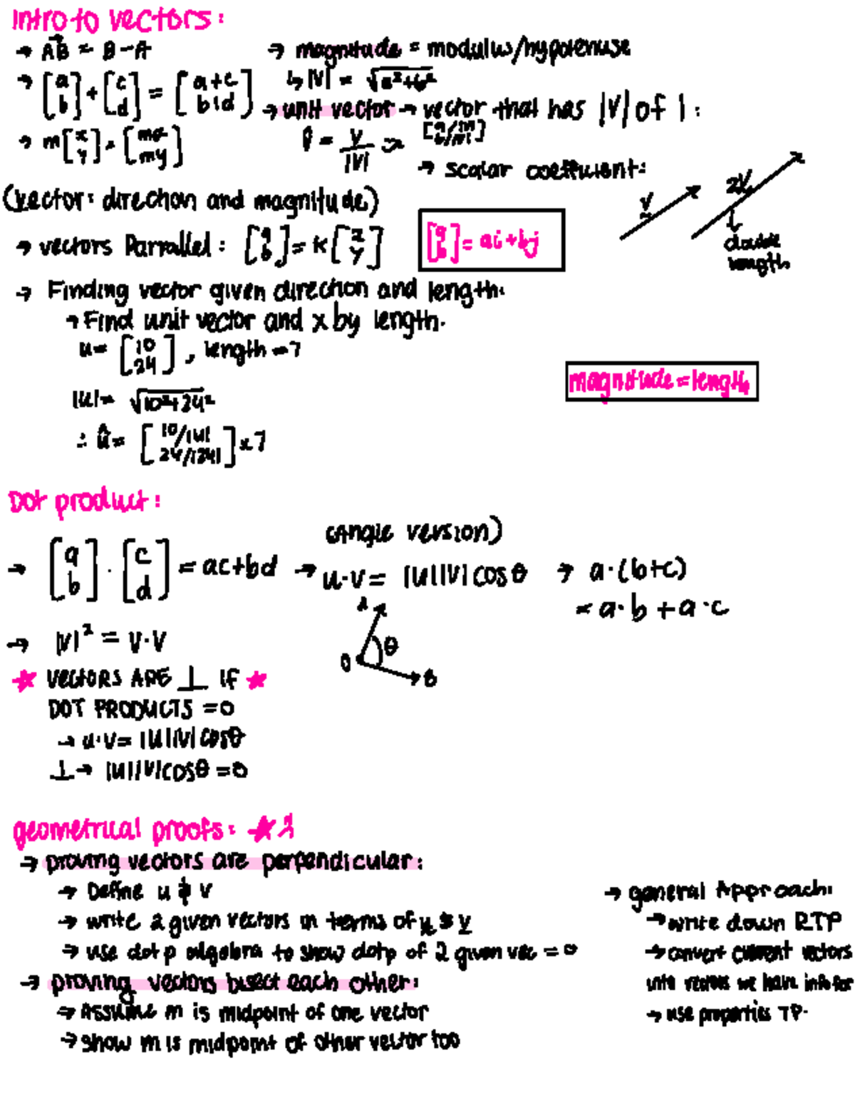 Vectors - Summary Notes for HSC Maths Extension 1 - Studocu