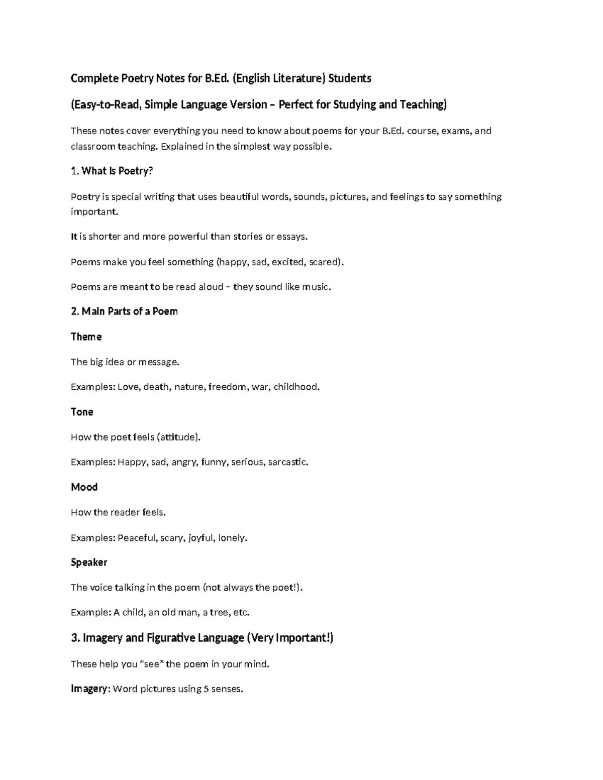 B.Ed. Poetry Notes: Essential Study Guide for English Literature - Studocu