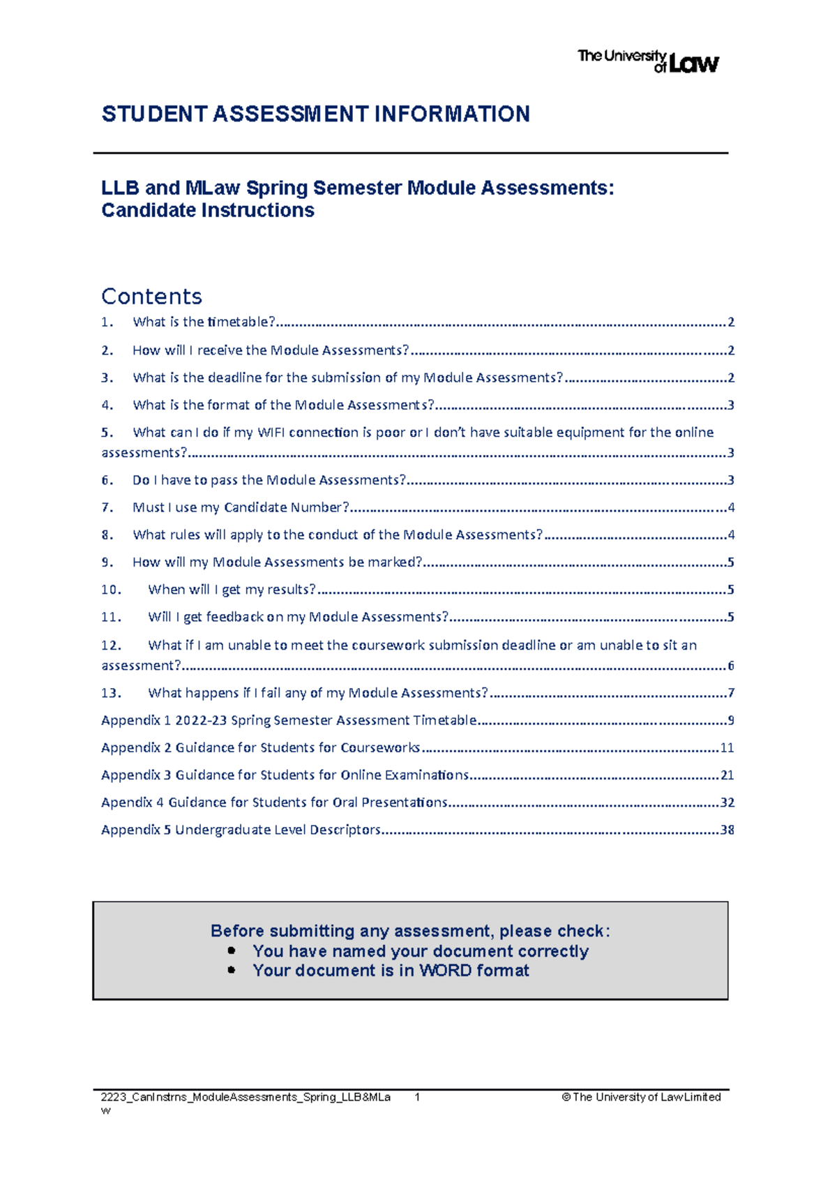 2023 Spring Semester Assessment Timetable for LLB & MLaw Students - Studocu