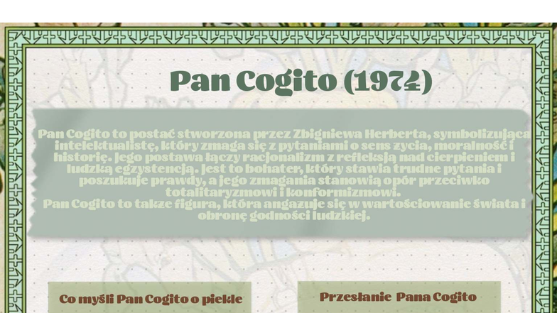 Pan Cogito: Analiza Wierszy Zbigniewa Herberta - Studocu