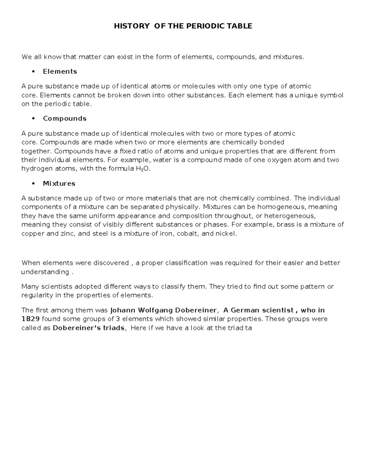 History OF THE Periodic Table - HISTORY OF THE PERIODIC TABLE We all ...