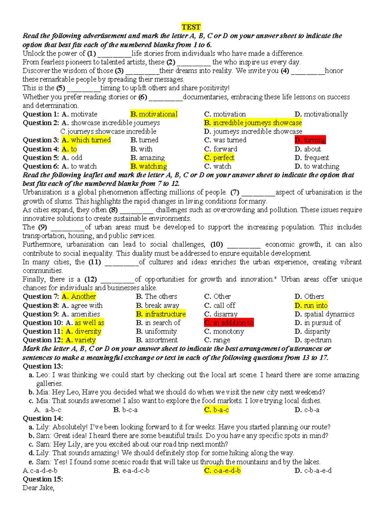 TEST: Reading Comprehension and Answer Key for Course Code GDZX - Studocu