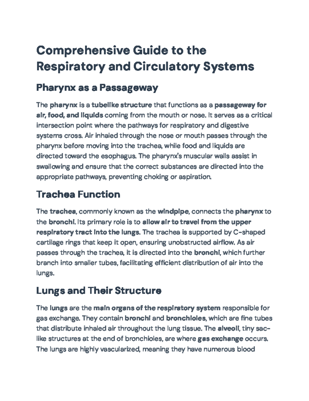 Comprehensive Study of Human Respiratory & Circulatory Systems - Studocu