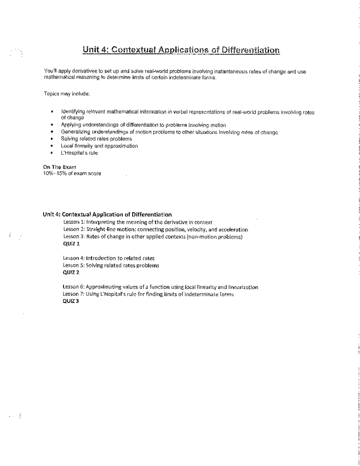 Unit 4: Contextual Applications of Differentiation - Exam Review Notes ...