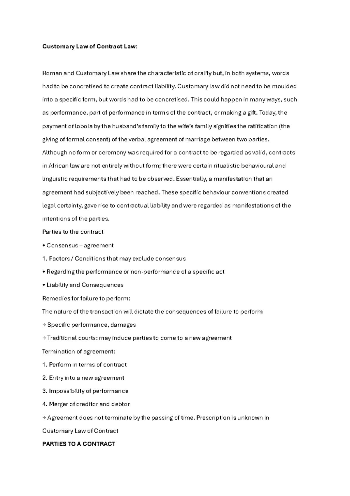 Customary Law of Contract Law - Customary Law of Contract Law: Roman ...