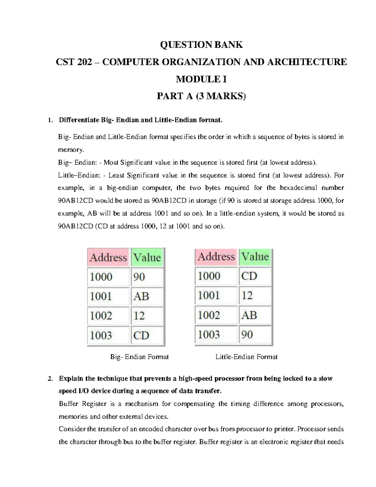Question bank CST 202 computer organization and architecture module I part A - Studocu