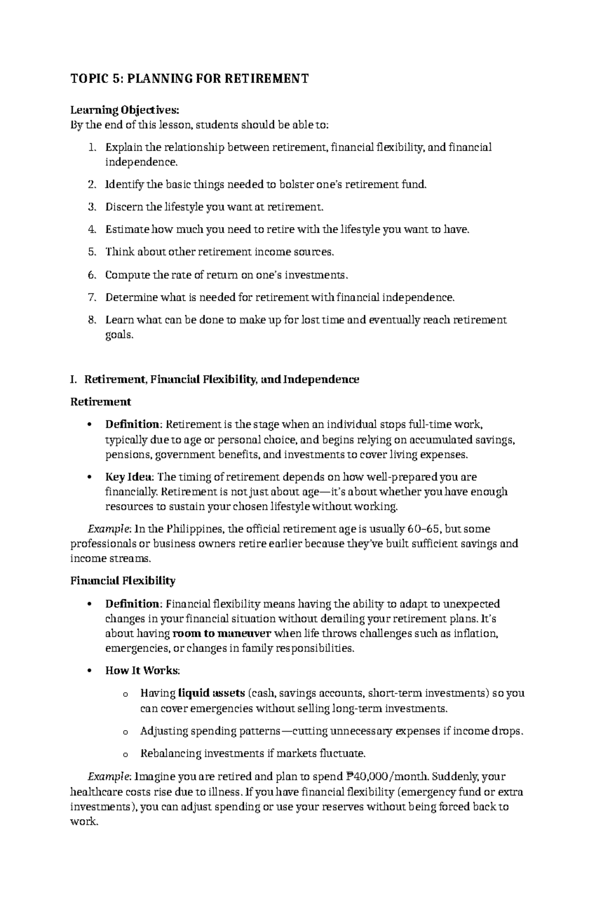 Financial Management - Planning for Retirement (Topic 5) - Studocu