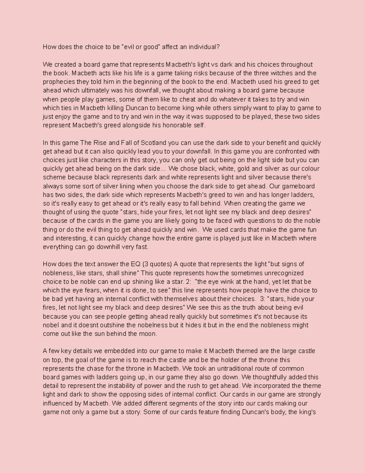 Rational Choices in Macbeth: A Board Game Exploration (ENG 101) - Studocu