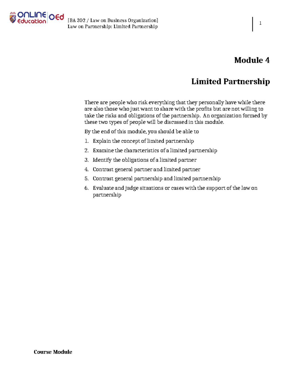302 Law on Business: Module 4 - Understanding Limited Partnerships ...