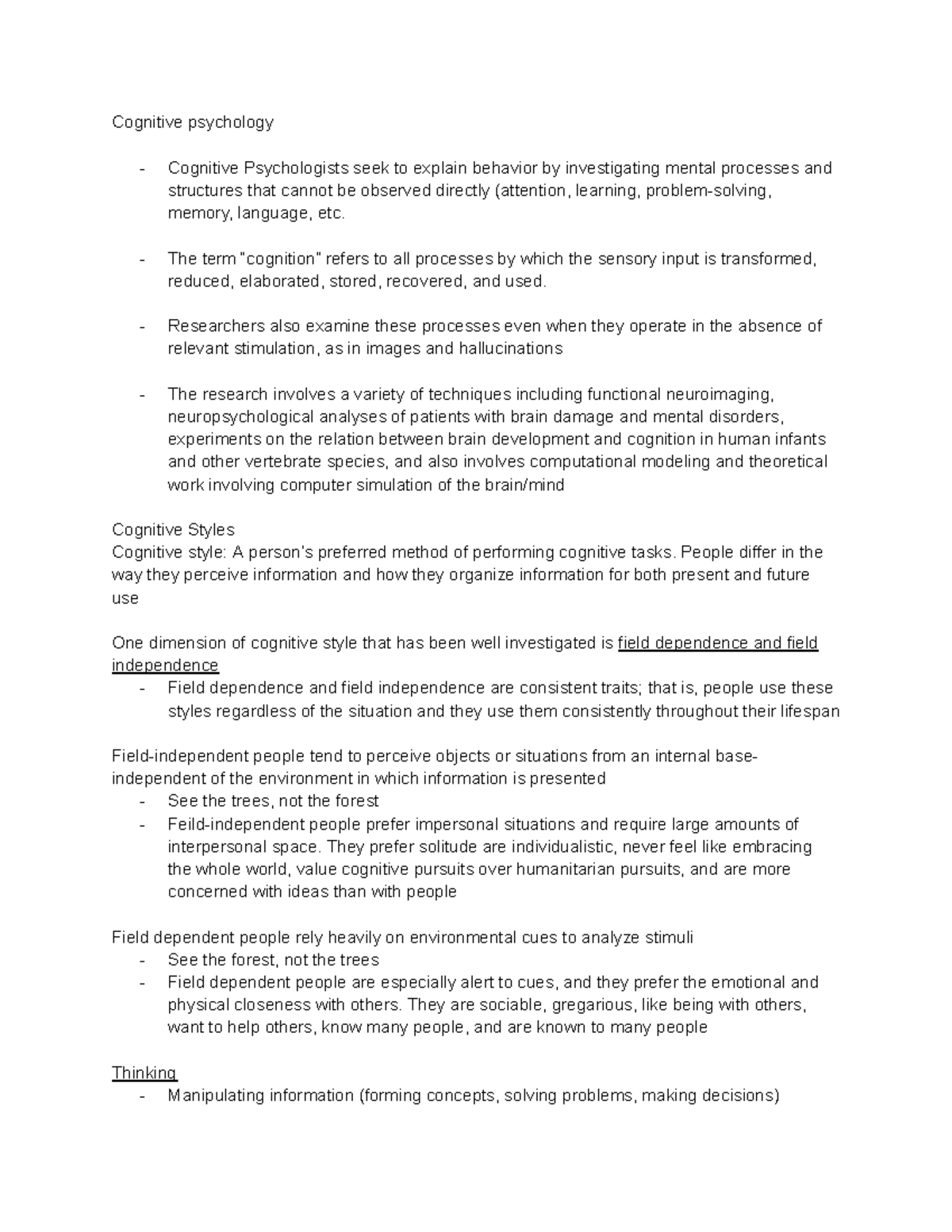 Chapter 8 Psychology - Lectures notes - Cognitive psychology ...