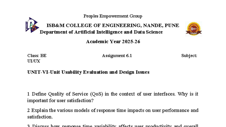 Assignment 6.1: Usability Evaluation & Design Issues - AI & DS - Studocu
