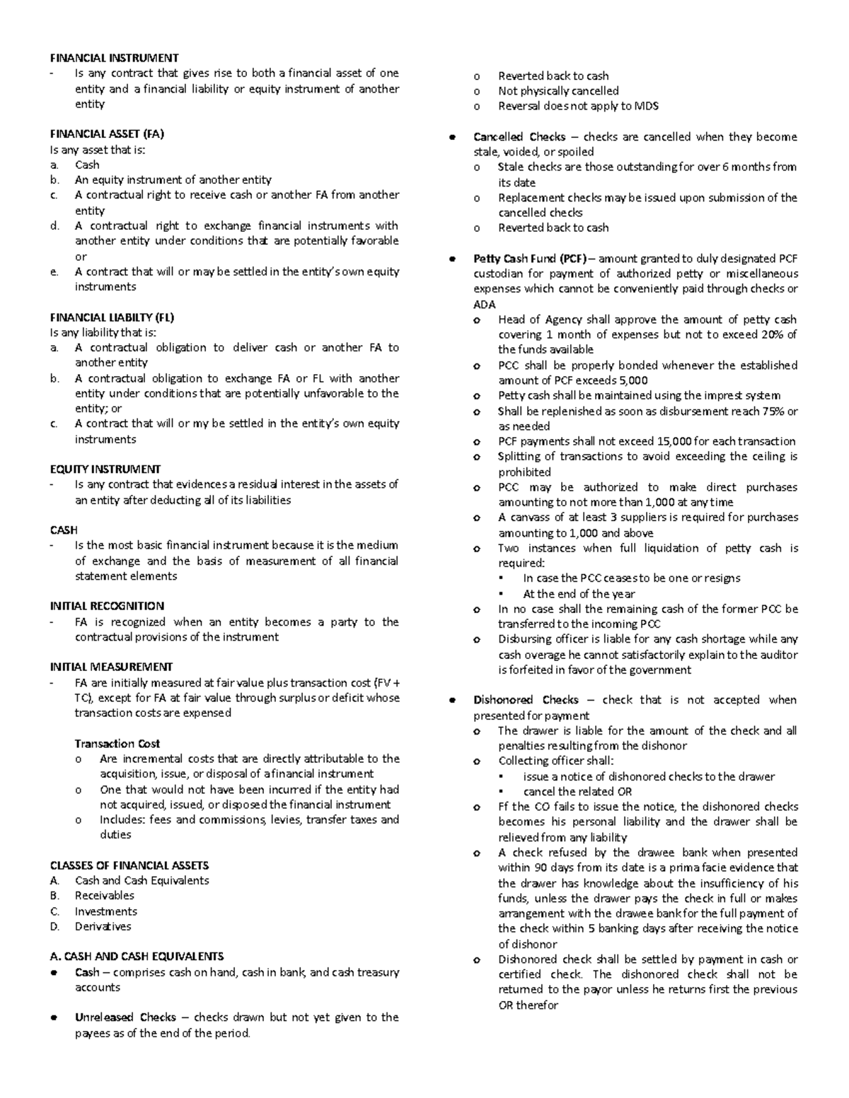 ACC 111 - Financial Instruments Overview and Key Concepts Notes - Studocu