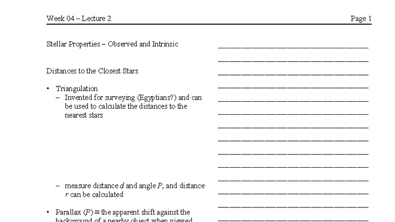 Week 04 Lecture 2: Stellar Properties & Distances to Nearest Stars ...