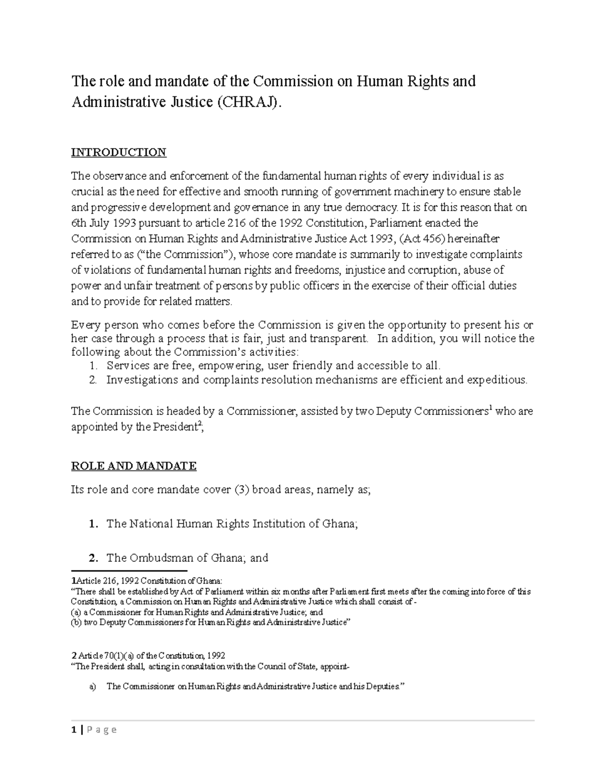 Understanding the Role and Mandate of CHRAJ: Human Rights Advocacy ...