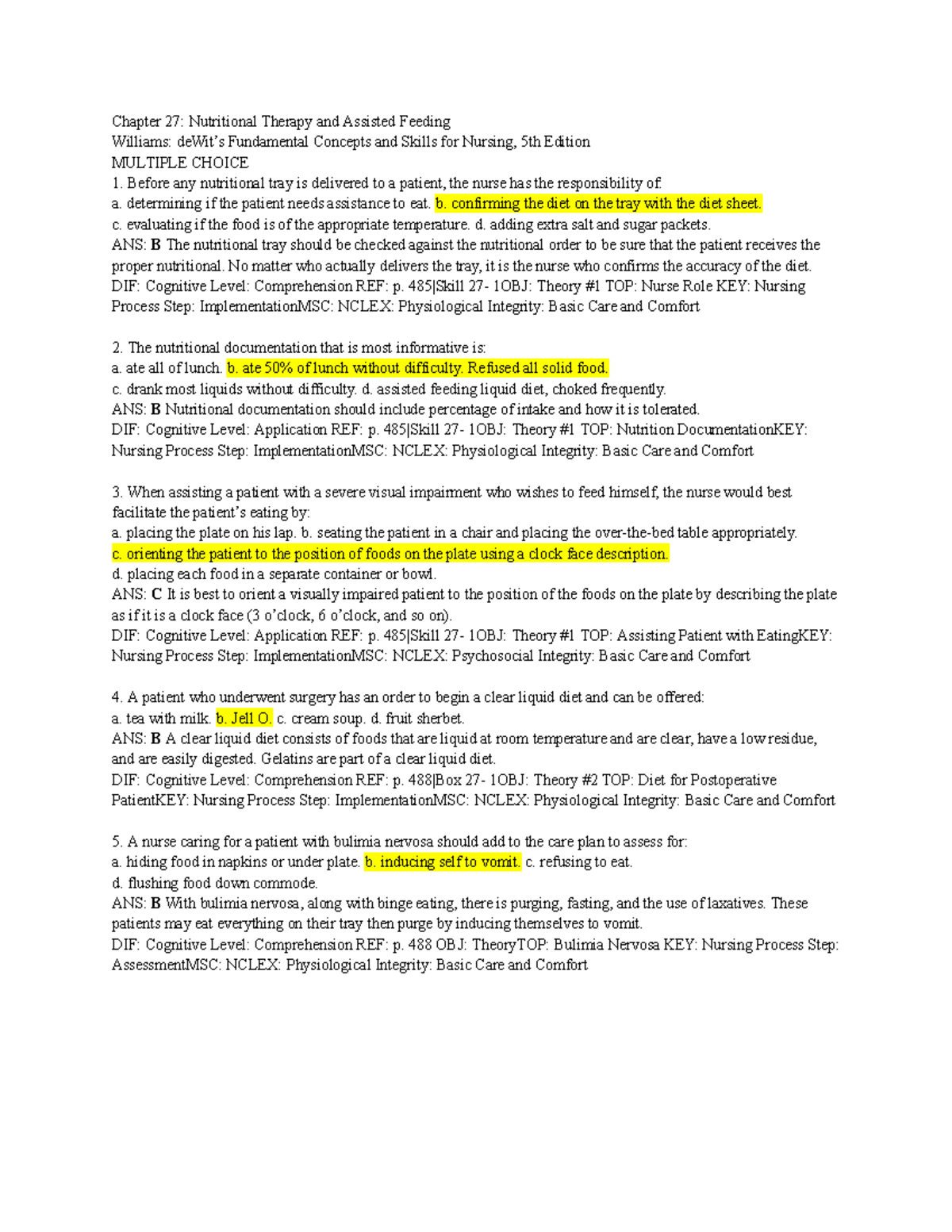 Chapter 27: Nutritional Therapy & Assisted Feeding - Key Concepts ...