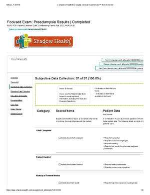Shadow Health Non-Reassuring Fetal Status Subjective Data - Focused ...