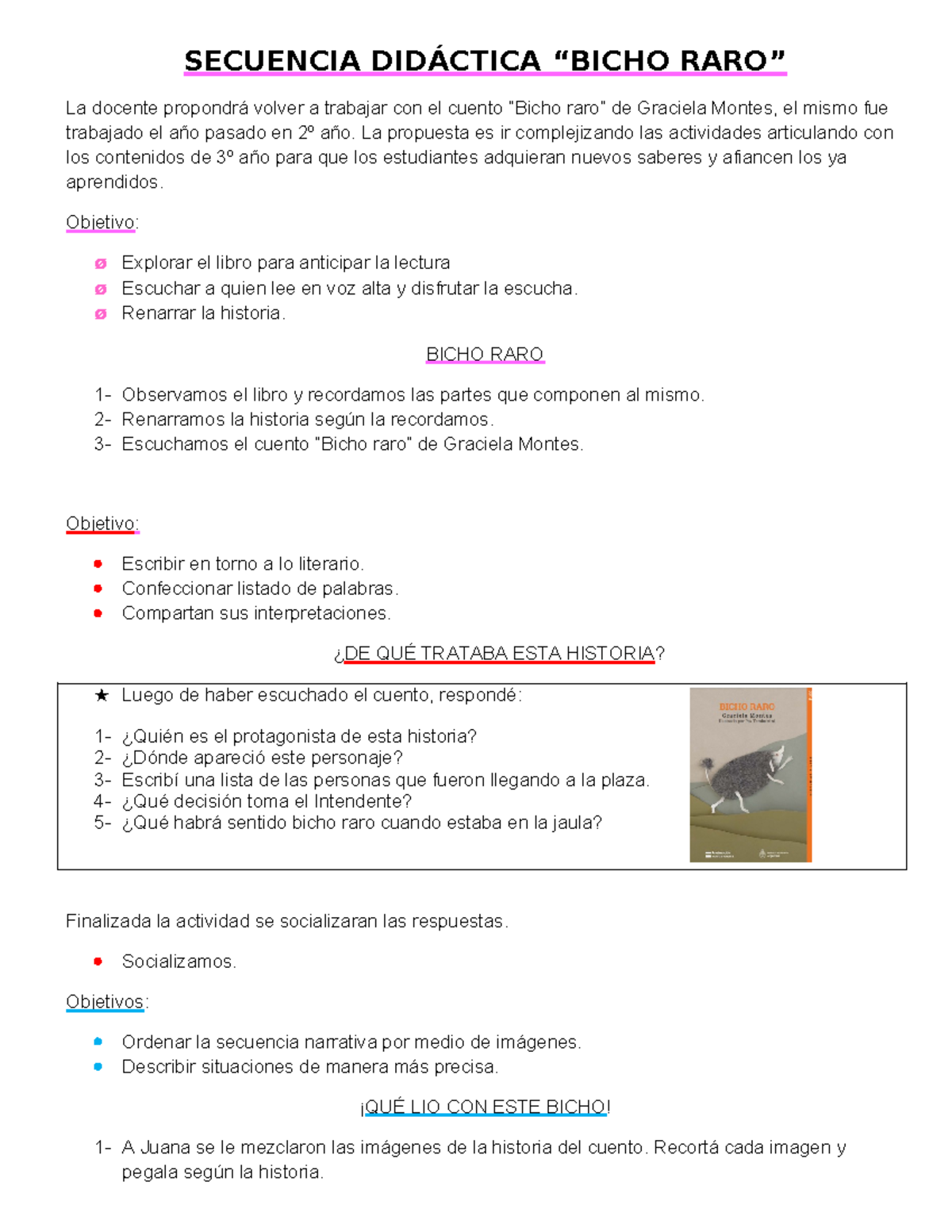 Secuencia Didáctica: "Bicho Raro" en 3º Año - Actividades y Objetivos ...