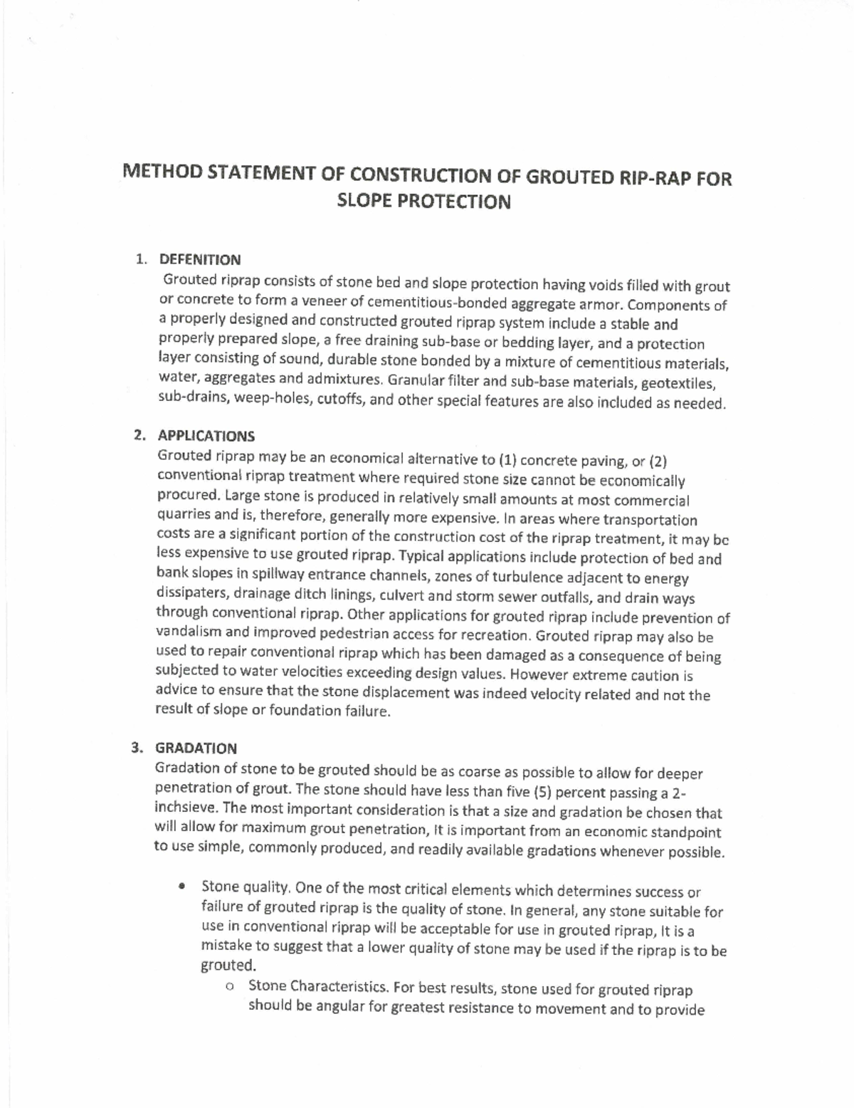 METHOD STATEMENT FOR CONSTRUCTION OF GROUTED RIPRAP (ENG 305) - Studocu