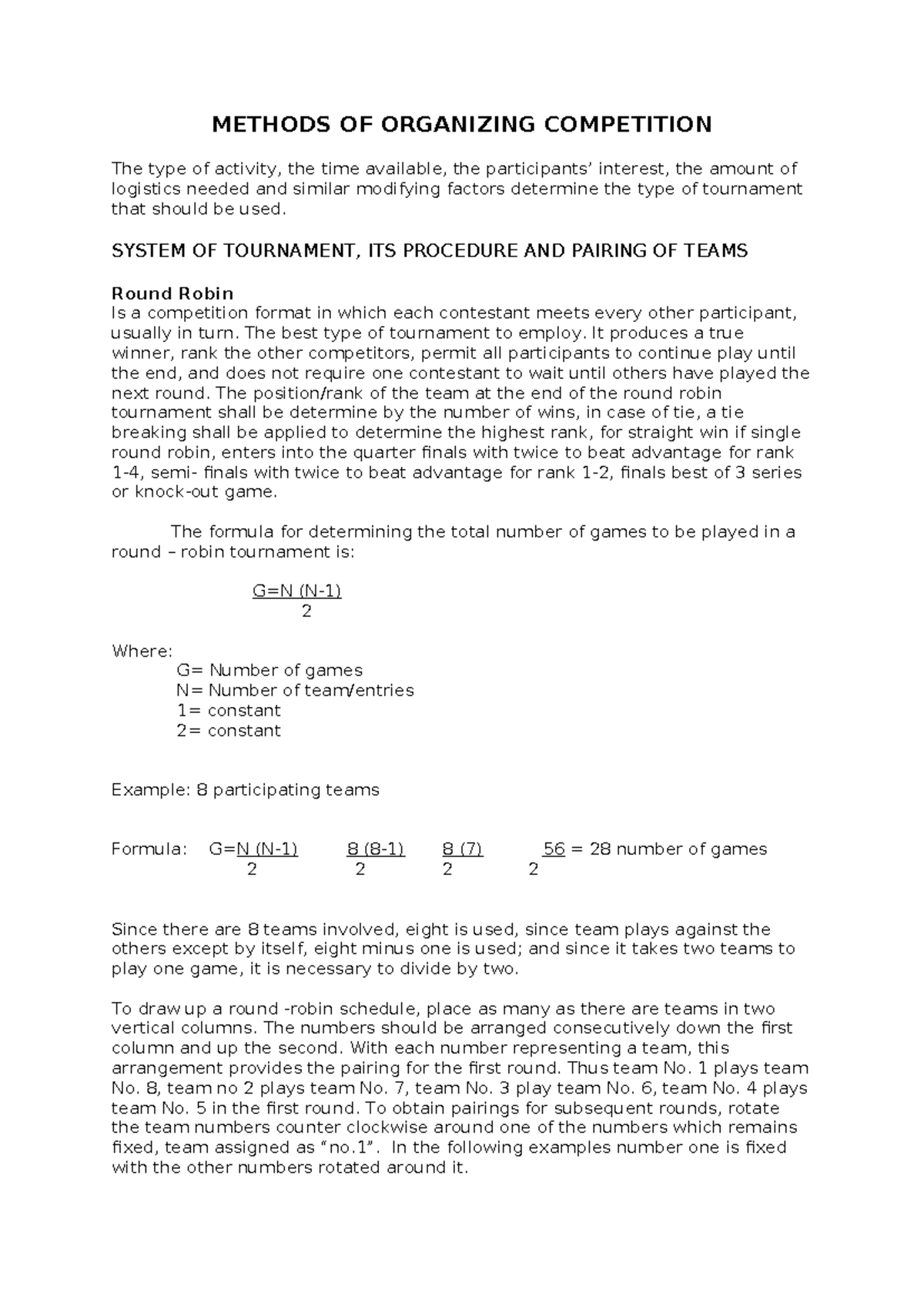 PathFit 3 - Sports: Methods for Organizing Competitions - Studocu