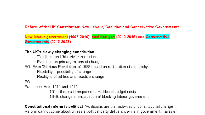 Reform of the UK Constitution: New Labour, Coalition & Conservative ...