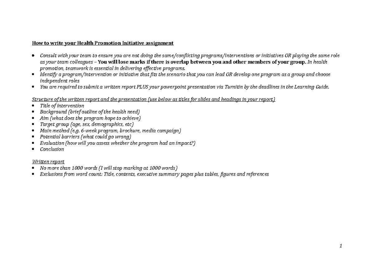 Health Promotion Initiative Assignment Guidance (HPI 3) - Studocu