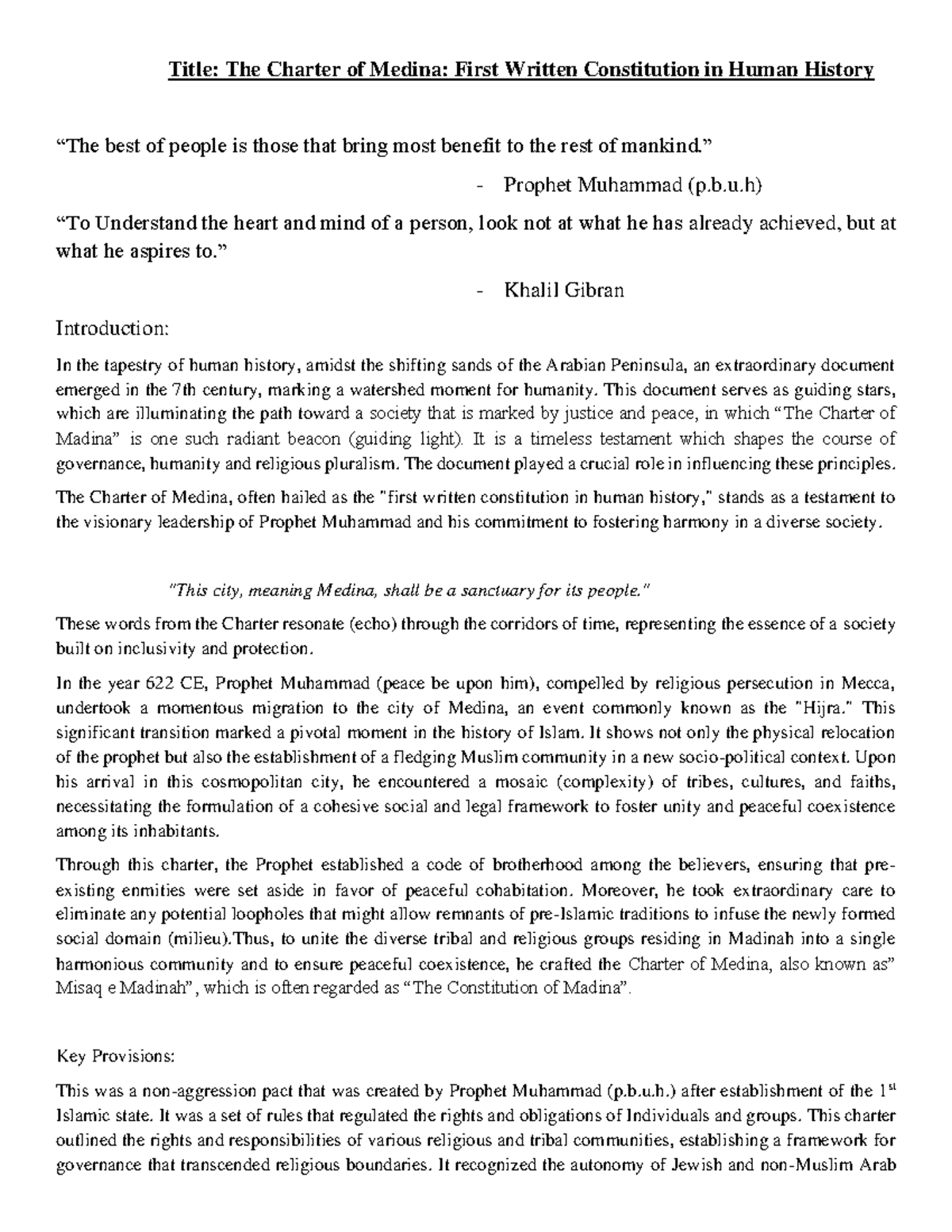 The Charter of Medina: Unveiling the First Written Constitution in ...