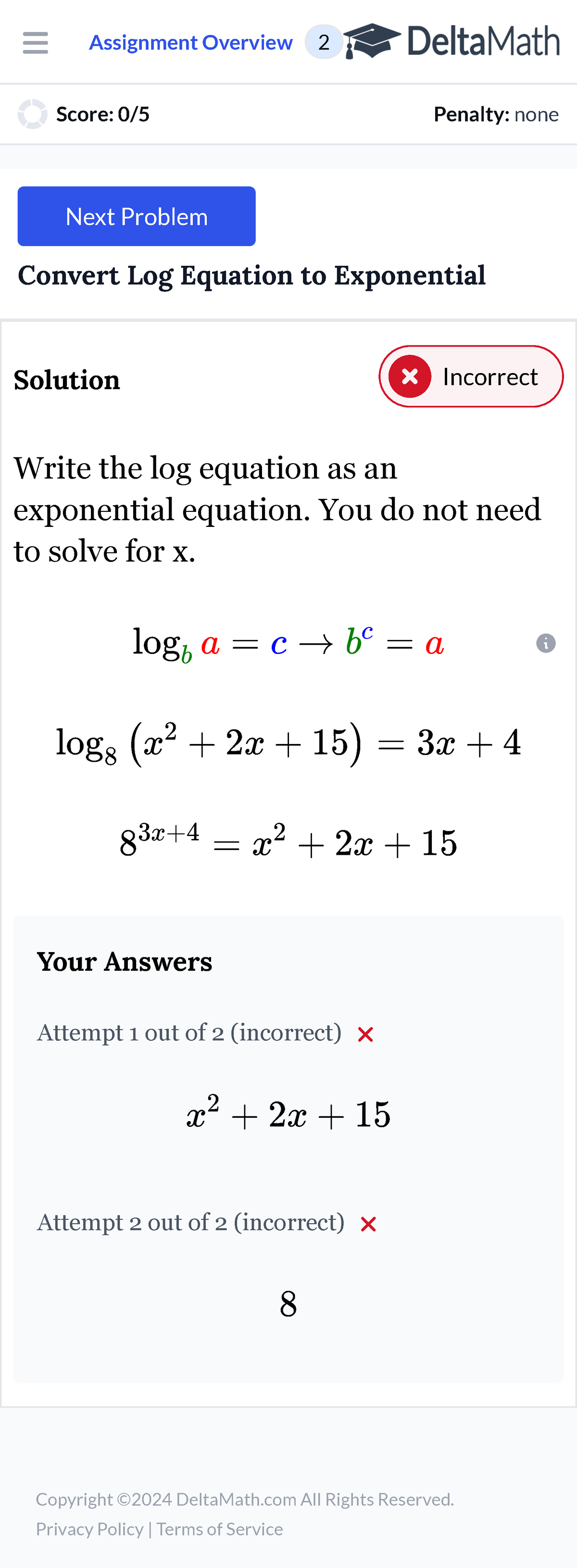 Delta Math Student Application - Score: 0/5 Penalty: none Next Problem ...
