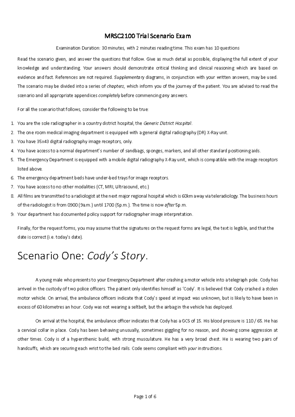 MRSC2100 Trial Scenario Exam: Patient Imaging & Assessment Guide - Studocu