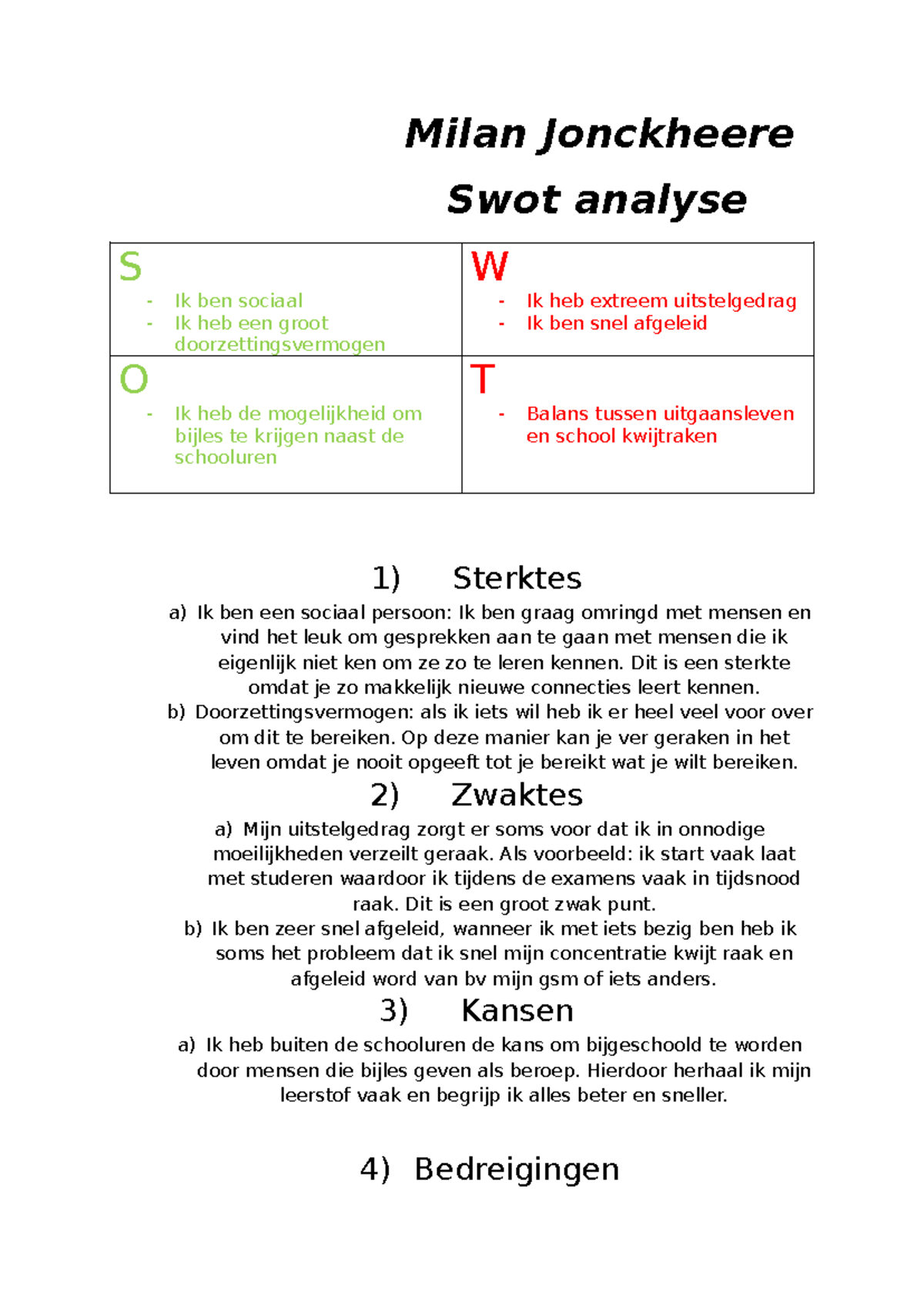 SWOT Analyse: Persoonlijke Sterktes en Zwaktes van Milan Jonckheere ...