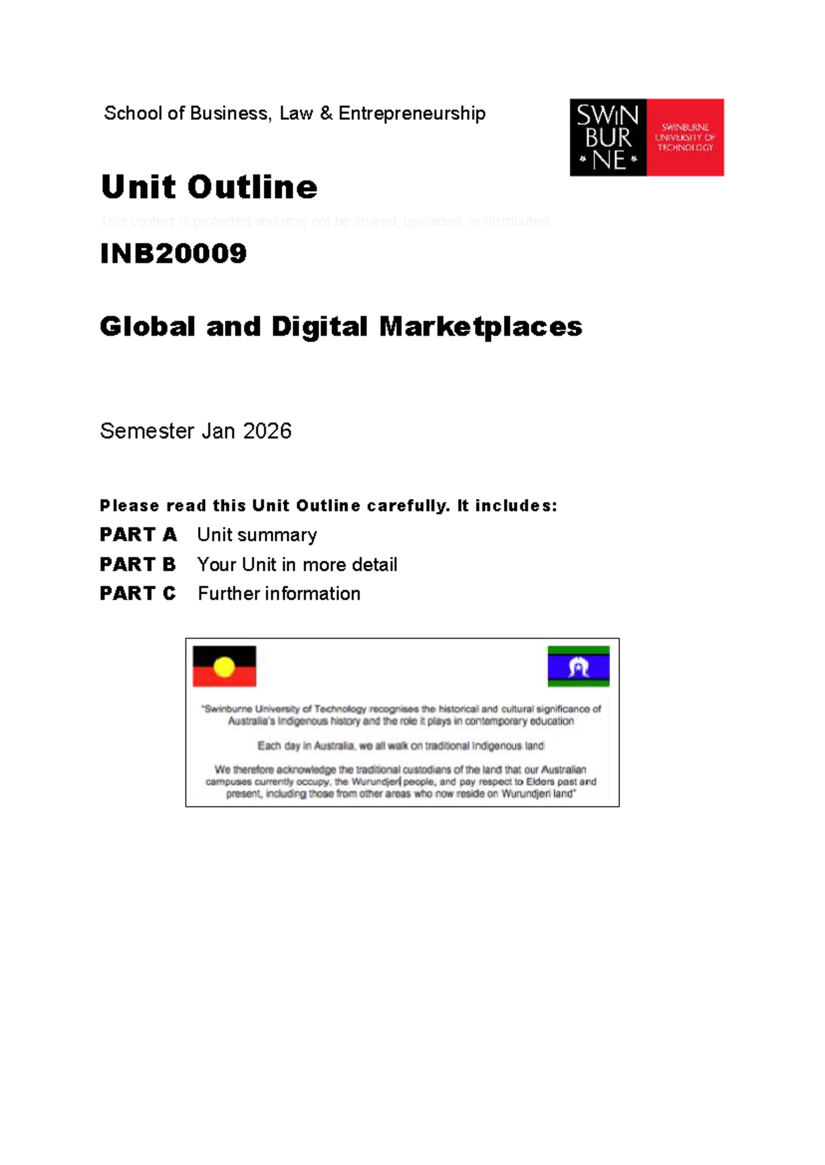 INB2000 Global and Digital Marketplaces Unit Outline - Jan 2026 - Studocu