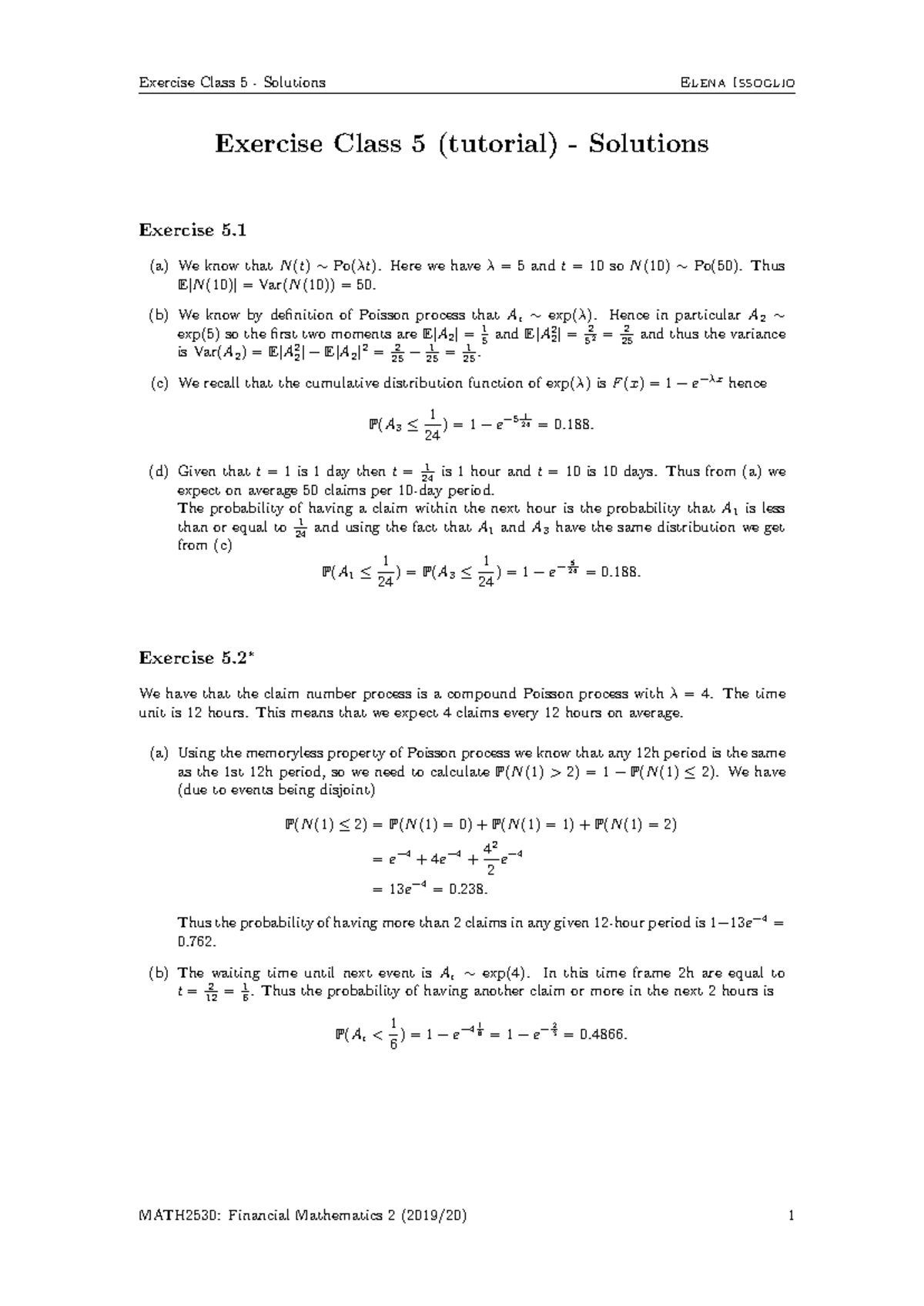 Exercise class 5 (tutorial) - solutions - Exercise Class 5 - Solutions ...