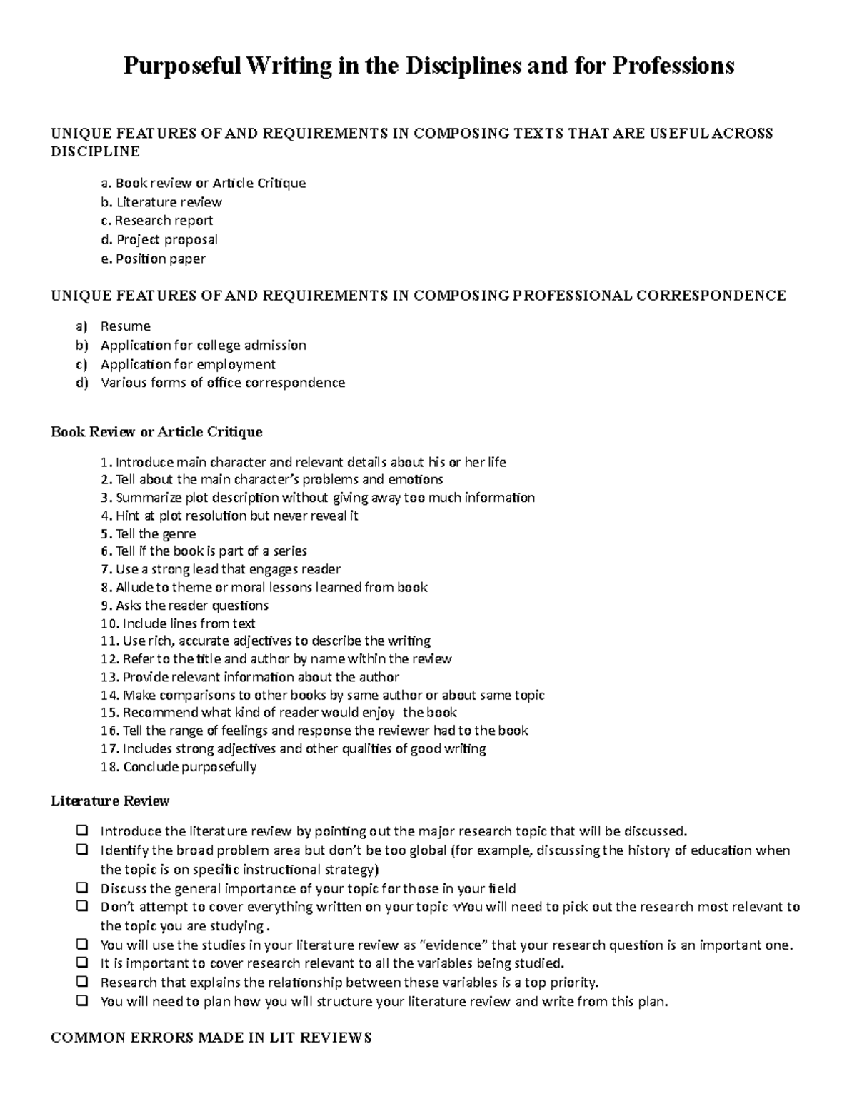 Purposeful Writing Strategies for Disciplines & Professions Overview ...