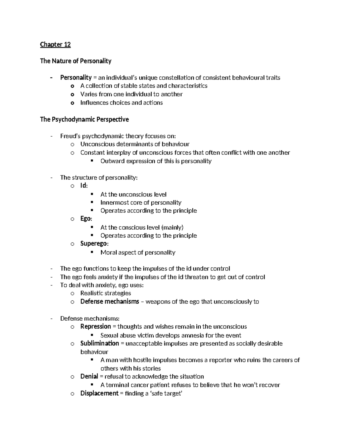 Chapter 12: The Nature of Personality - PS101 Notes - Studocu