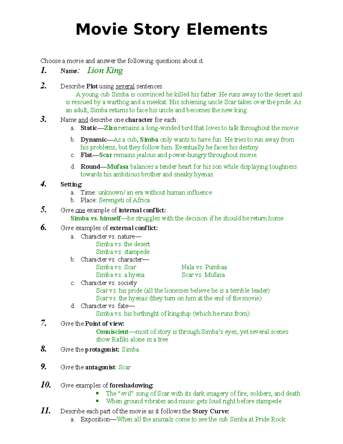 Lion King Story Elements Analysis and Notes - Studocu