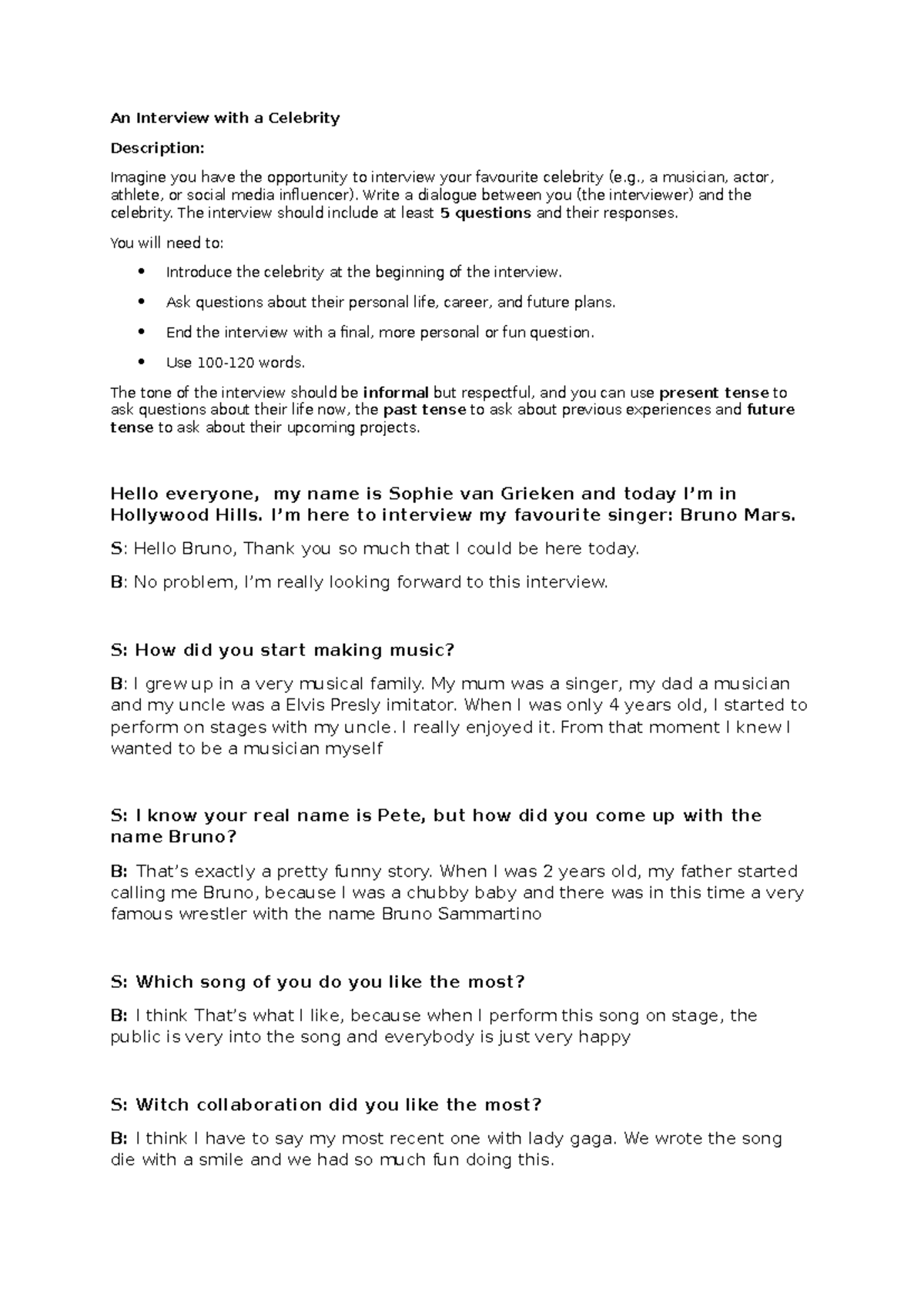 3. Interview with a celebrity - An Interview with a Celebrity ...