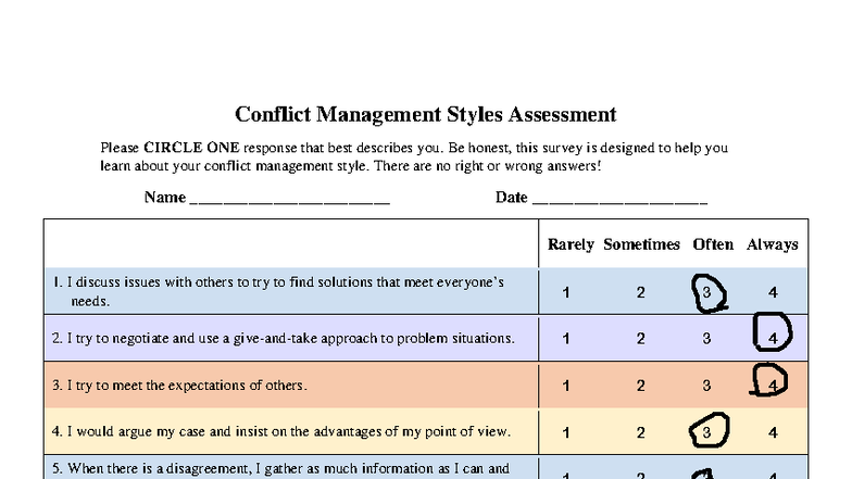 Conflict Management Styles Assessment - Source: Reginald (Reg) Adkins ...