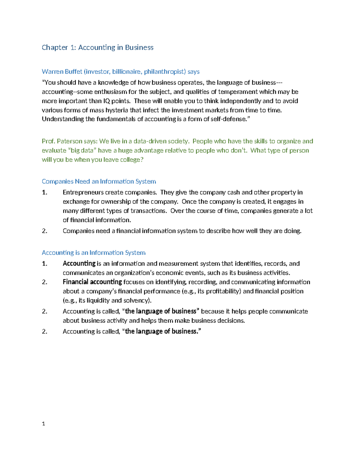 Chapter 1: Accounting in Business - Paterson Corp. Financial Principles - Studocu