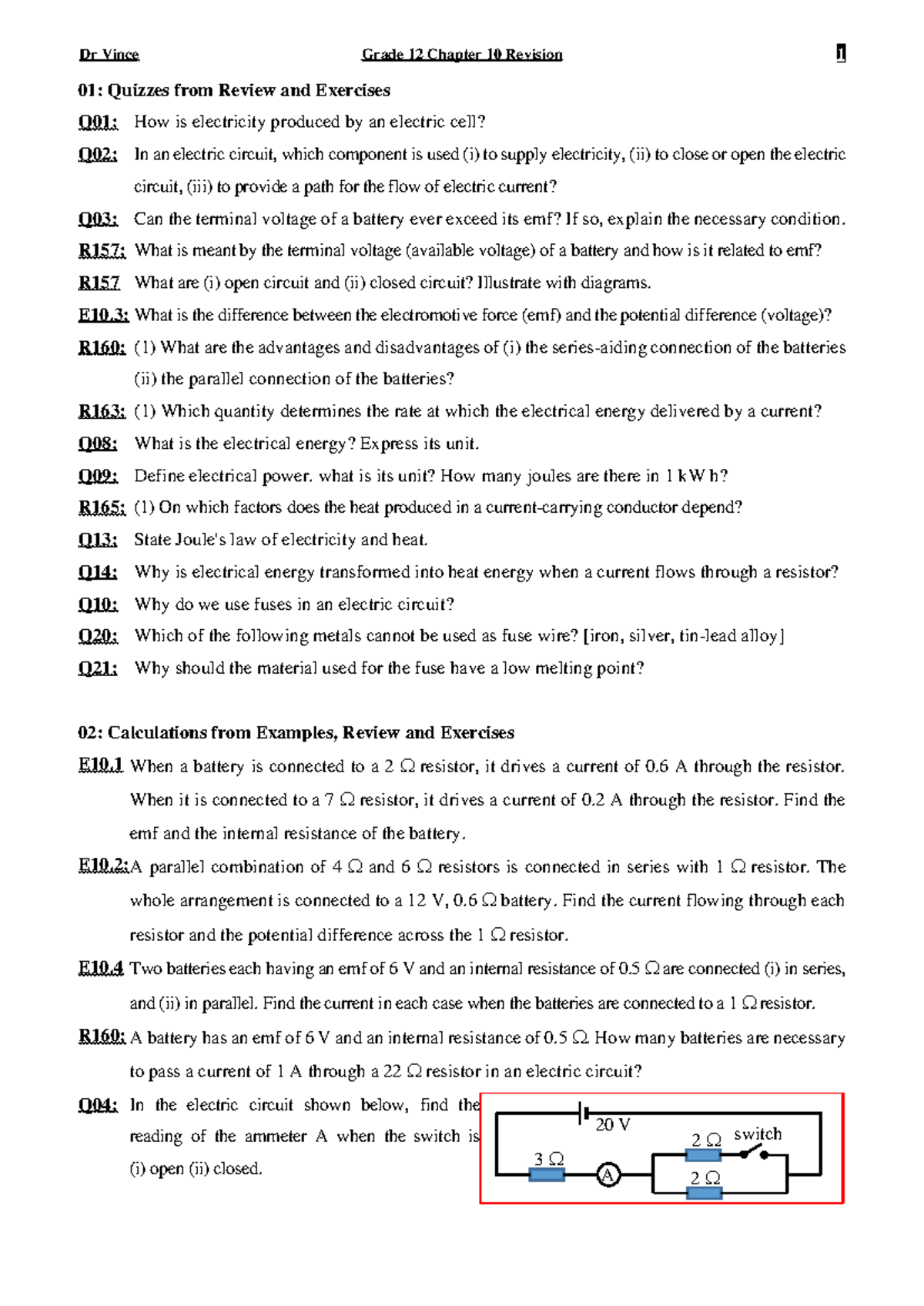 Grade 12 Physics Revision: Chapter 10 - Electricity Concepts and ...